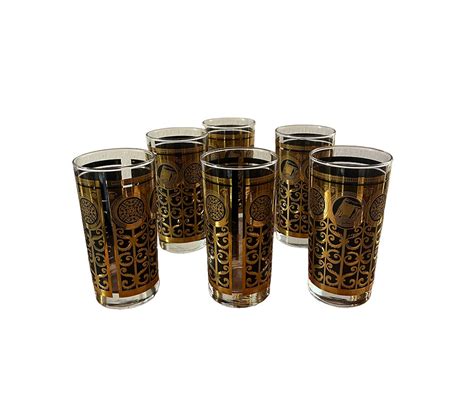 6 Vintage Gold Plated Highball Libby Glasses Maison Plunder