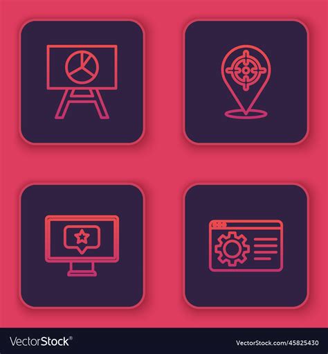 Set Line Board With Graph Chart Monitor Star Vector Image