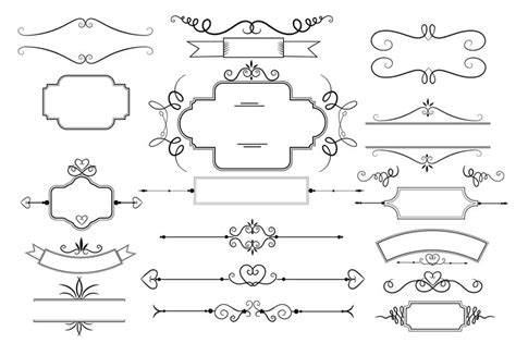 붓글씨 장식 요소 집합 무료 벡터