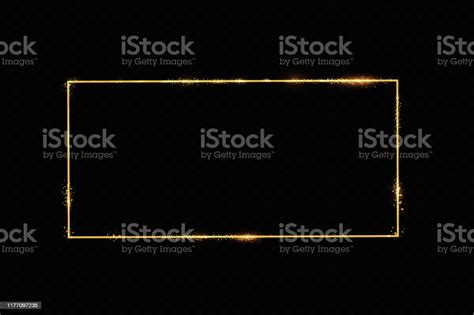 라이트 효과가 있는 벡터 황금 프레임입니다 빛나는 사각형 배너입니다 검은 색 투명 한 배경에 격리 벡터 일러스트레이션 Eps