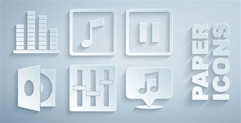 사운드 믹서 컨트롤러 일시 중지 버튼 비닐 디스크가 있는 비닐 플레이어 음표 말풍선 음표 톤 및 이퀄라이저 아이콘을 설정합니다