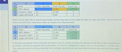 Solved A Microsott Excel Spreadsheet Is Laid Out In A Grid