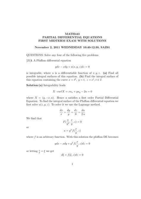 Math443 Partial Differential Equations First Midterm