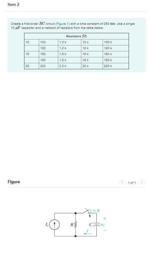 Solved Item Create A First Order RC Circuit Figure Chegg