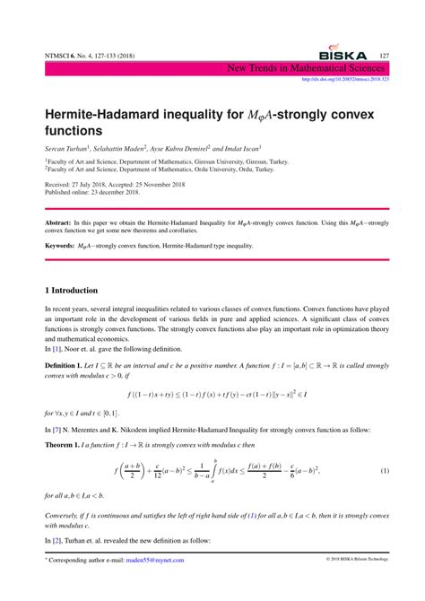 Pdf Hermite Hadamard Inequality For M ϕ A Strongly Convex Functions