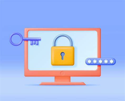 3d Desktop Pc With Shield Lock And Password On Screen Render Computer With Padlock Concept Of