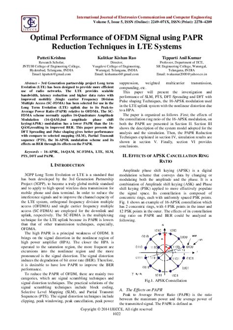 Pdf Optimal Performance Of Ofdm Signal Using Papr Reduction Techniques In Lte Systems