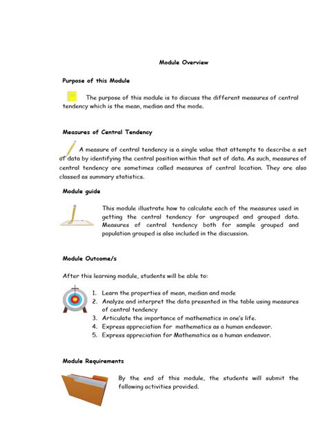 Mmw Module 6 Measures Of Central Tendency Pdf Mean Mode