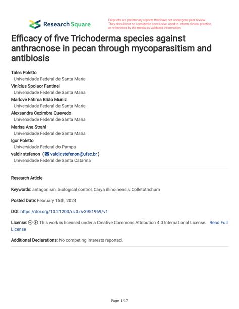 Pdf Efficacy Of Five Trichoderma Species Against Anthracnose In Pecan