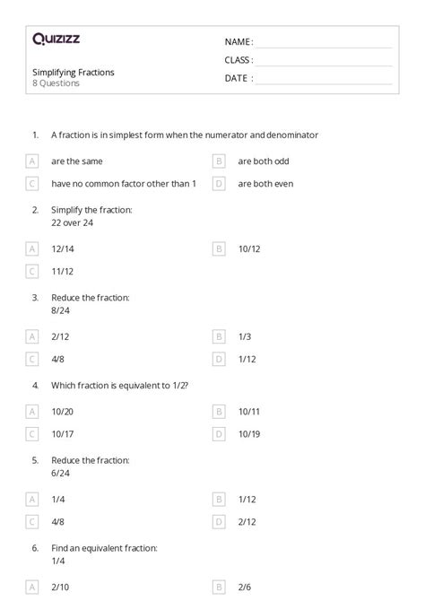 50 Fractions Worksheets For 8th Grade On Quizizz Free And Printable