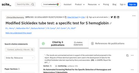 Modified Sickledex Tube Test A Specific Test For S Hemoglobin Scite Report