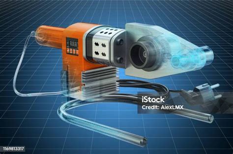 플라스틱 파이프 자동 전기 용접 기계 청사진납땜 다리미의 시각화 3d Cad 모델 3d 렌더링 0명에 대한 스톡 사진 및 기타 이미지 Istock