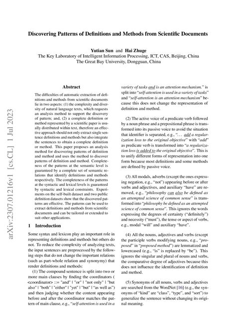 Discovering Patterns Of Definitions And Methods From Scientific