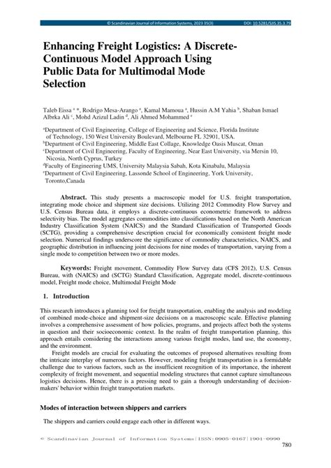 Pdf Enhancing Freight Logistics A Discrete Continuous Model Approach Using Public Data For