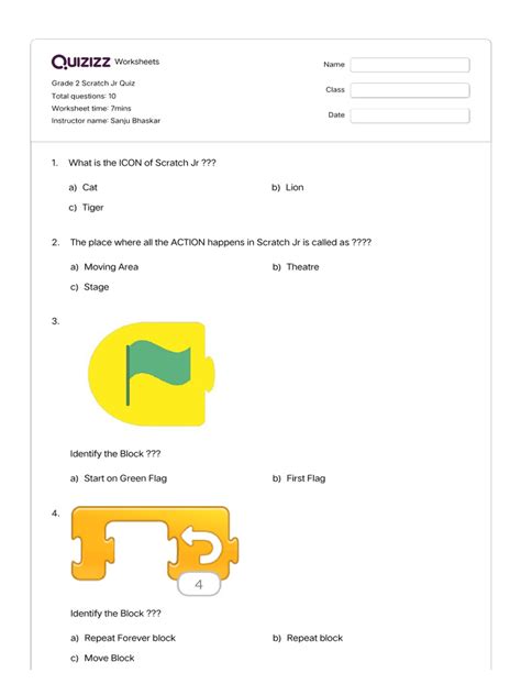 Grade 2 Scratch Jr Quiz Quizizz Pdf