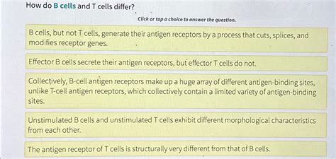 Solved How Do B Cells And T Cells Differ Click Or Tap A Chegg