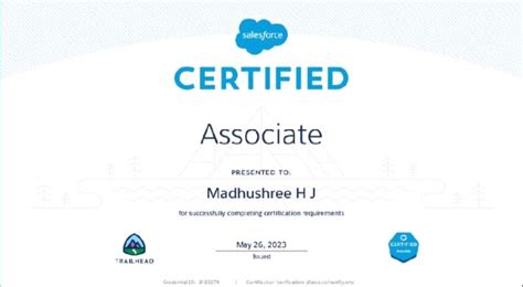 Saleforce Certification Trailhead Salesforceassociate Madhushree H J
