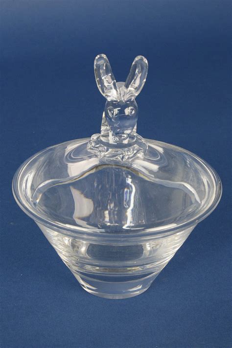 Signed Steuben Clear Glass Crystal Rams Head Covered Candy Dish Rafael Osona Auctions