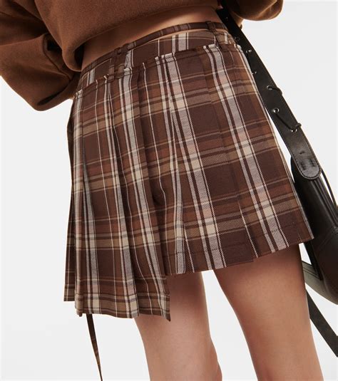 Pleated Plaid Wool Blend Miniskirt In Brown Acne Studios Mytheresa