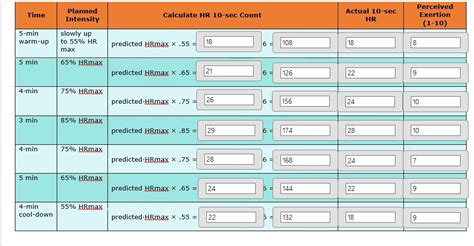 Time Planned Intensity Calculate HR 10 Sec Count Chegg Com