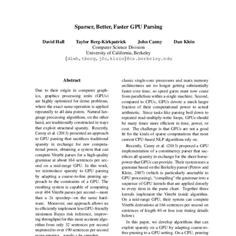 Sparser Better Faster Gpu Parsing Acl Anthology