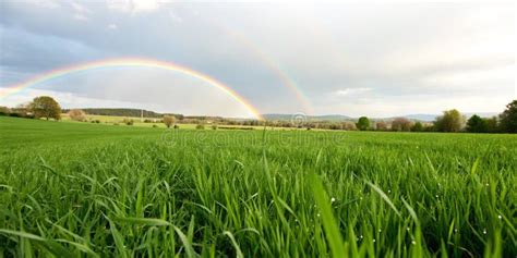 Green Grass Rainbow Field Background Stock Illustration Illustration