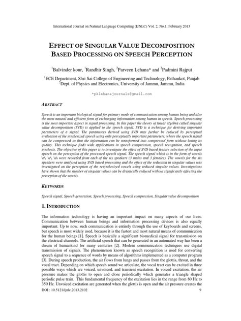 Effect Of Singular Value Decomposition Based Processing On Speech