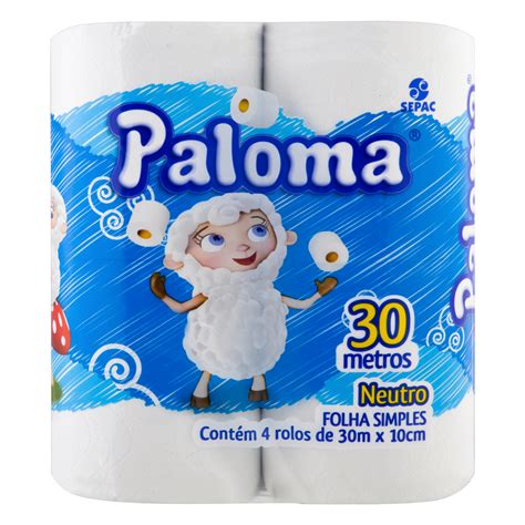 Papel HigiÊnico Folha Simples Neutro Paloma 30m Pacote 4 Unidades