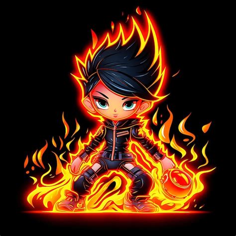 Premium Photo Neon Character Of Dynamic Chibi Girl With Short Spiky Hair Biker Jacket Flame