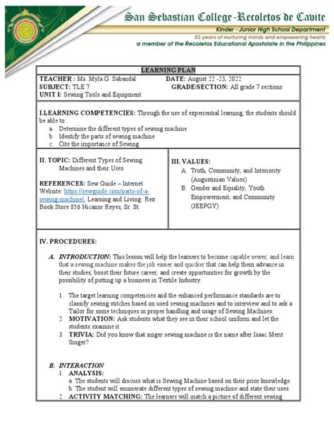 Week 2 Tle 7 Dressmaking And Tailoring Pdf Sewing Learning