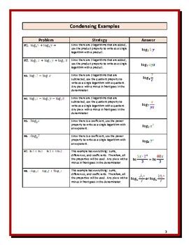 Expand Condense Logarithms Notes Examples Guided Notes Assignment