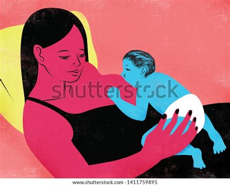 Illustration Mother Breastfeeding Her Baby While Stock Illustration