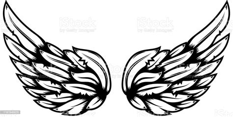 흰색 배경에 고립 된 문신 스타일의 날개 그림 레이블 배지 기호에 대한 요소 디자인 벡터 일러스트레이션 개념에 대한 스톡 벡터 아트 및 기타 이미지 Istock