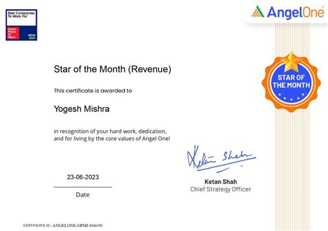 Yogesh Mishra On Linkedin Thanks Angelone Bigdreams Starofthemonth