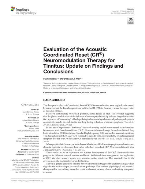 Pdf Evaluation Of The Acoustic Coordinated Reset Cr