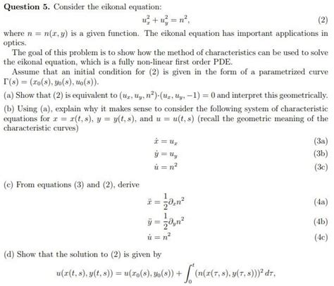 Solved Question 5 Consider The Eikonal Equation U N”