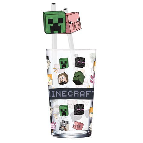 Minecraft Characters Glass With 2 Straws Elbenwald