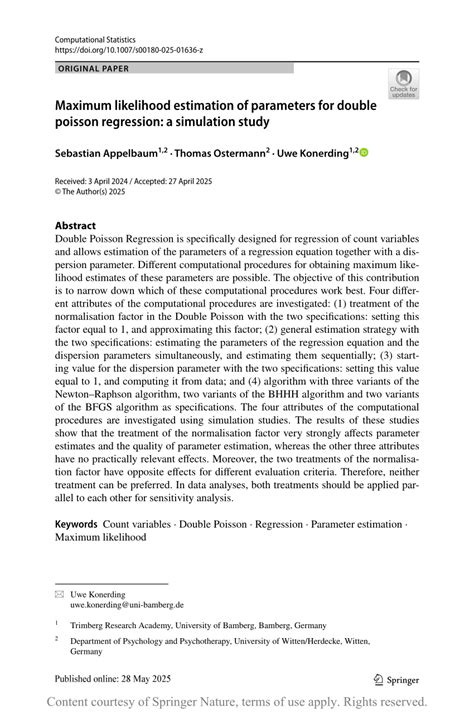 Pdf Maximum Likelihood Estimation Of Parameters For Double Poisson