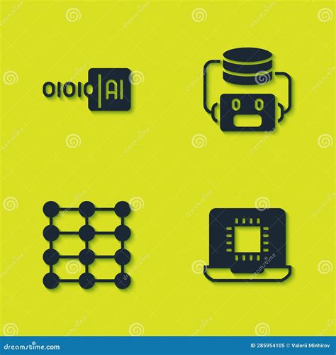 Set Binary Code Processor Cpu Neural Network And Artificial Intelligence Robot Icon Vector
