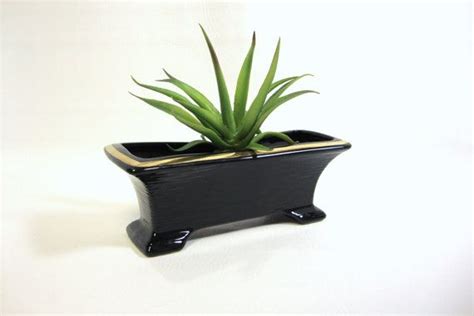 Mid Century Planter Long Rippled Glazed Black By Modernthrowback Mid
