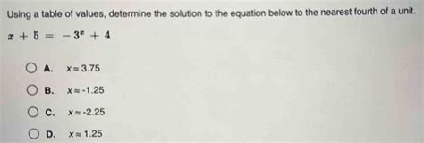 Solved Using A Table Of Values Determine The Solution To The Equation Below To The Nearest