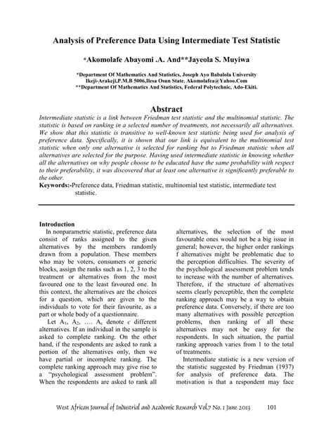 Pdf Analysis Of Preference Data Using Intermediate Test Statistic