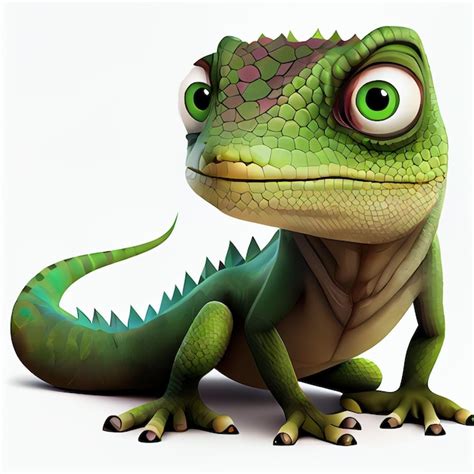 Premium Photo Cute Cartoon Lizard Character 3d Animation On White Background