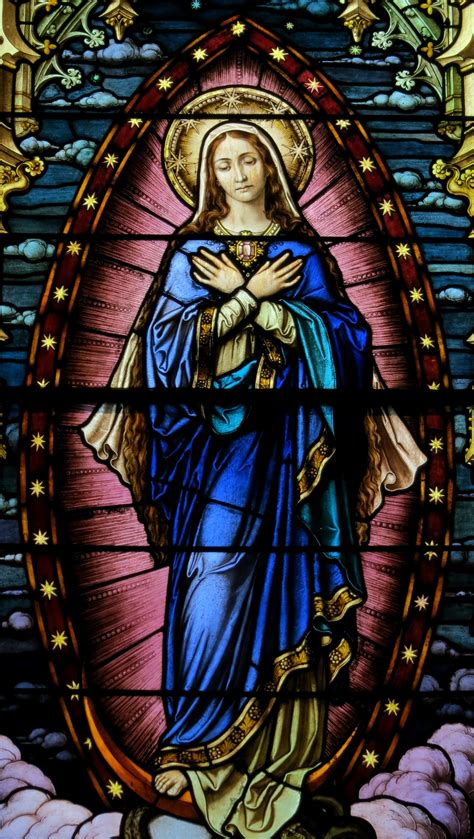 Stained Glass Window With Image Of Mary Virgin Mary Stained Glass