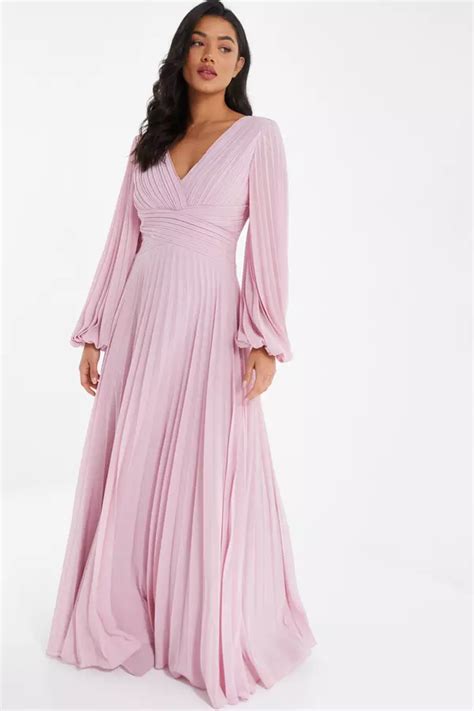 Pink Pleated Chiffon Maxi Dress Quiz Clothing