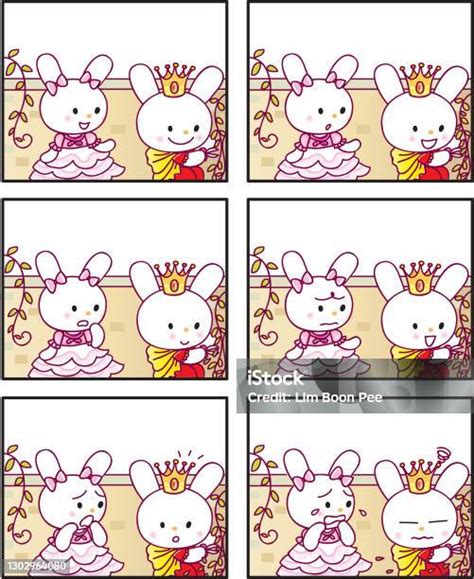 벡터 만화 토끼 공주 이야기 세트 식스 그리드 만화 0명에 대한 스톡 벡터 아트 및 기타 이미지 0명 개체 그룹 공주