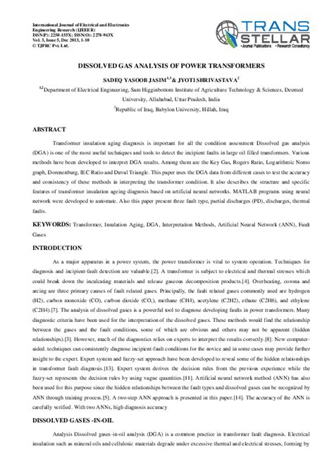 Pdf Dissolved Gas Analysis Of Power Transformers