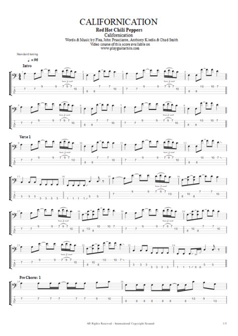 Californication Tab By Red Hot Chili Peppers Guitar Pro Bass By