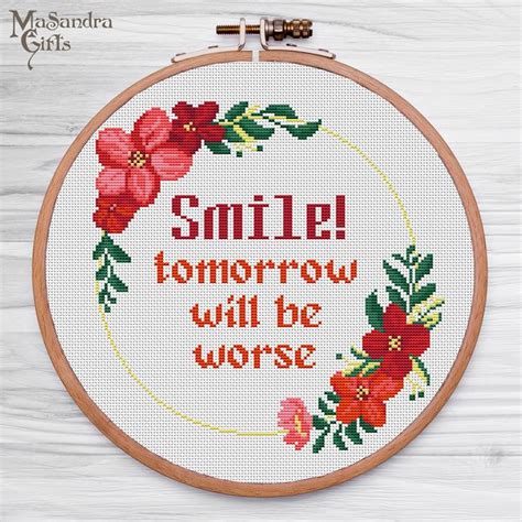 Smile Cross Stitch Pattern Motivational Cross Stitch Pattern Quote