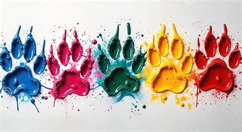 Colorful Paw Prints In Rainbow Colors On White Background Creative